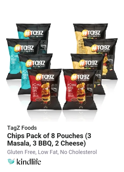 TagZ Foods: Chips Pack of 8 Pouches (3 Masala, 3 BBQ, 2 Cheese)