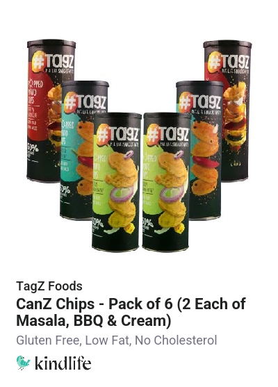 TagZ Foods: CanZ Chips - Pack of 6 (2 Each of Masala, BBQ & Cream)