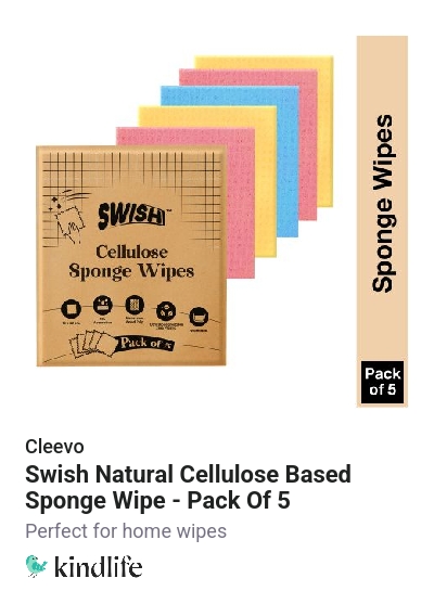 Cleevo: Swish Natural Cellulose Based Sponge Wipe - Pack Of 5