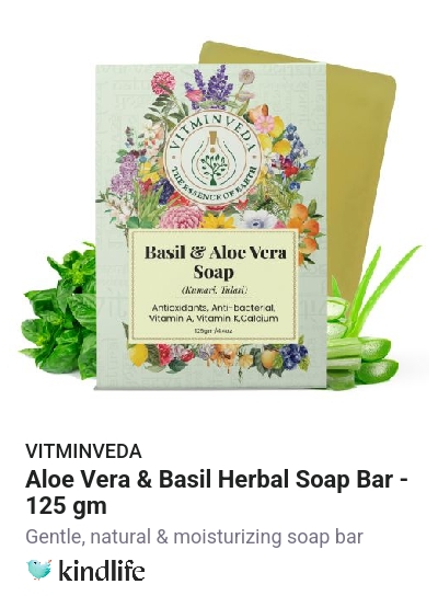 VITMINVEDA: Aloe Vera & Basil Herbal Soap Bar - 125 gm