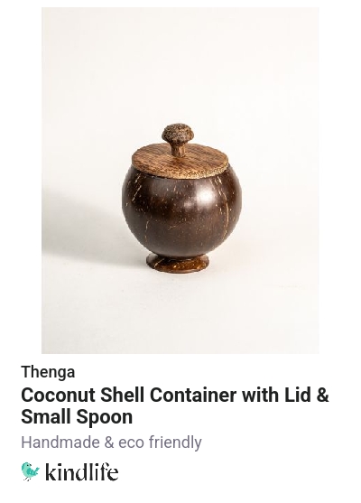 Thenga: Coconut Shell Container with Lid & Small Spoon