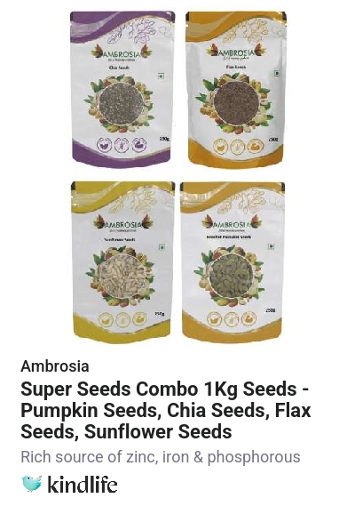Ambrosia: Super Seeds Combo 1Kg Seeds - Pumpkin Seeds, Chia Seeds, Flax...
