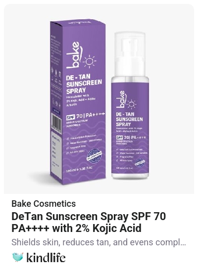 Bake Cosmetics: DeTan Sunscreen Spray SPF 70 PA+++ with 2% Kojic Acid