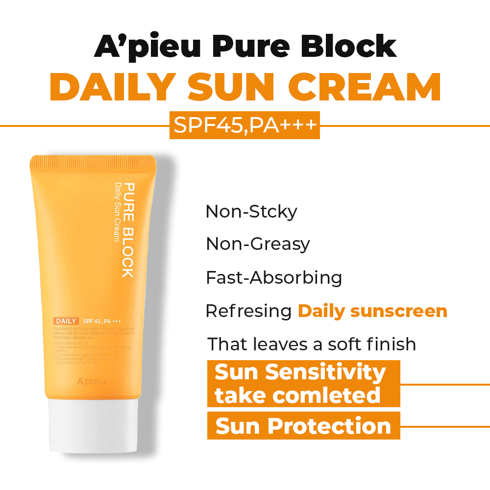 Apieu: Pure Block Natural Daily Sun Cream SPF45/PA+++ - 50ml