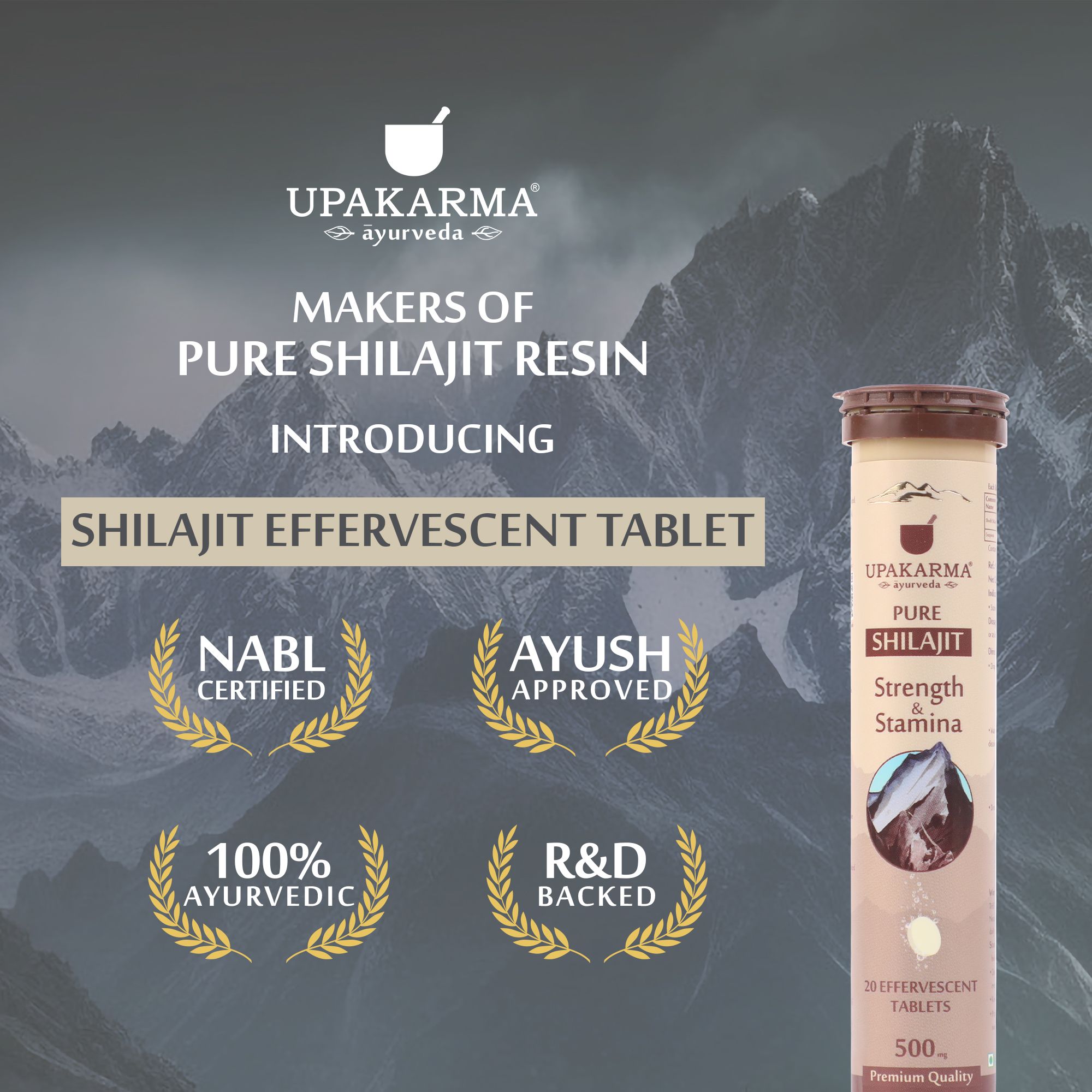 UPAKARMA: Ayurveda Pure Shilajit Effervescent Tablets - 20 Tablets