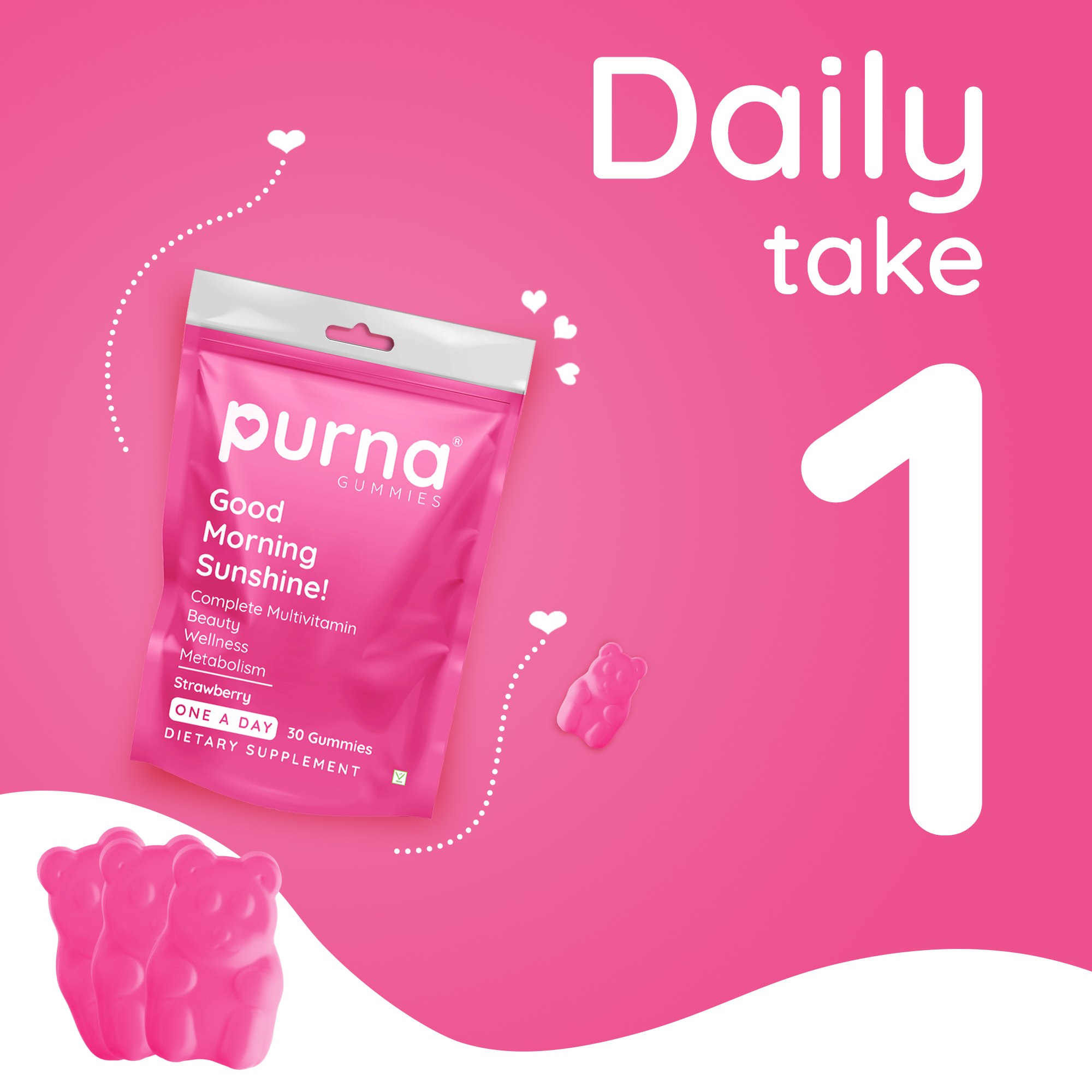 Purna Gummies: Multivitamin Gummies - Strawberry - 30 Gummies