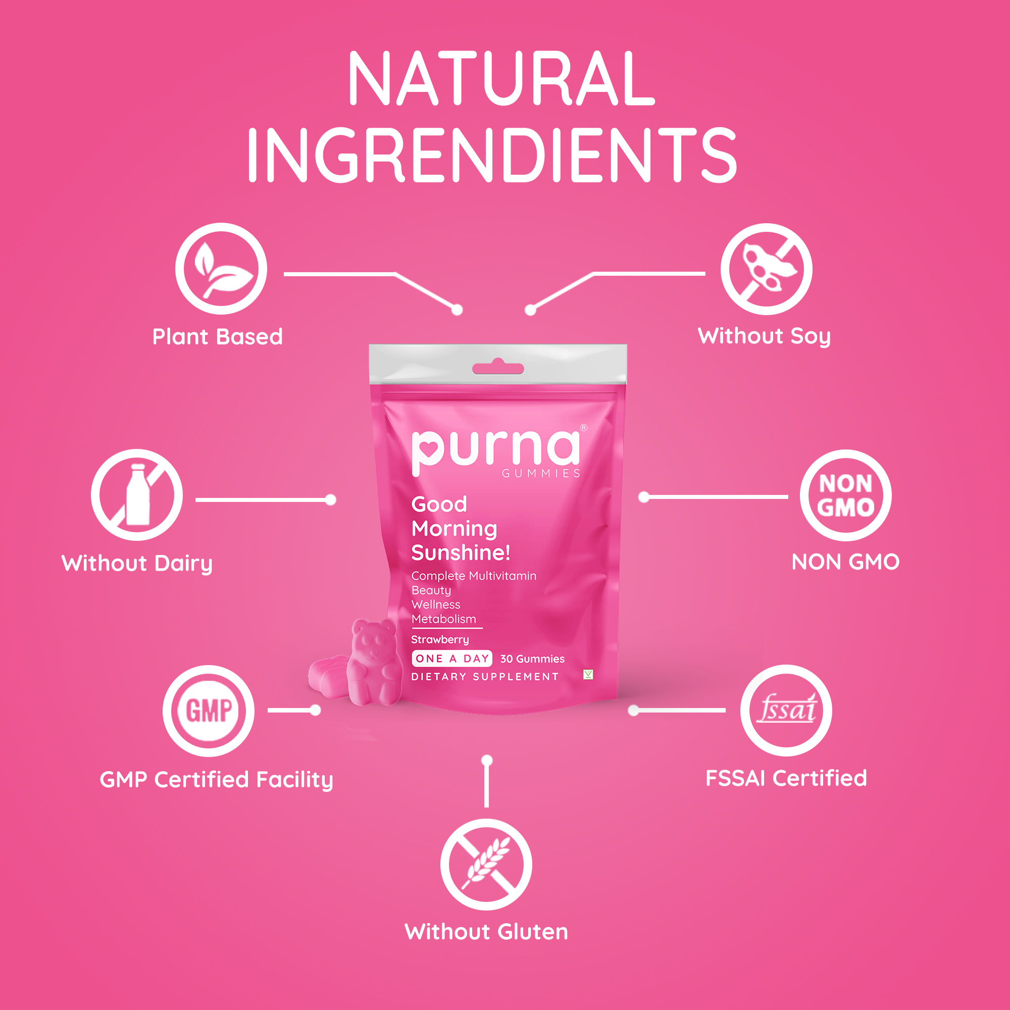 Purna Gummies: Multivitamin Gummies - Strawberry - 30 Gummies