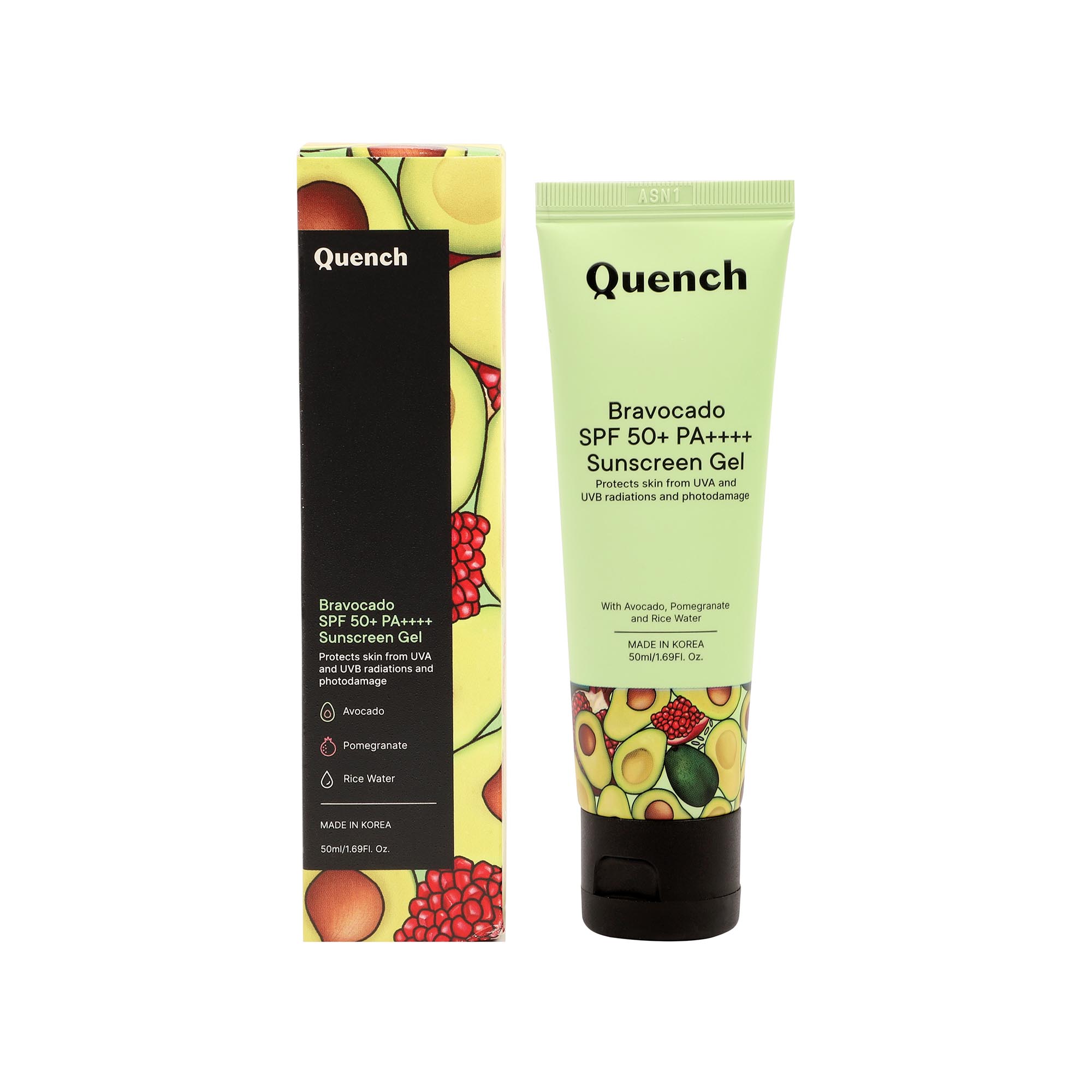 Quench Botanics: Bravocado SPF 50+ PA++++ Sunscreen gel | Korean Skin ...