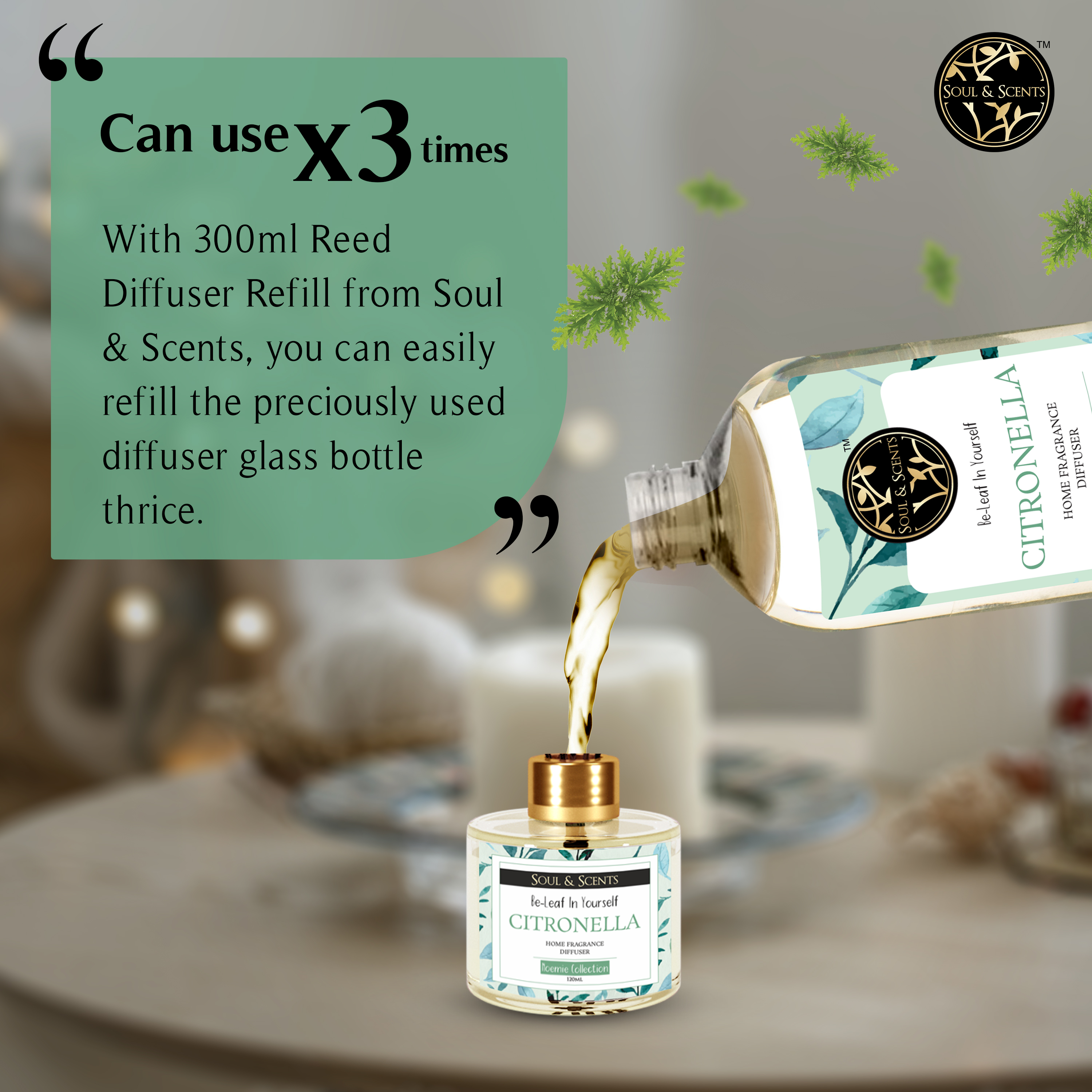 Soul & Scents: Citronella Reed Diffuser Refill 300ml