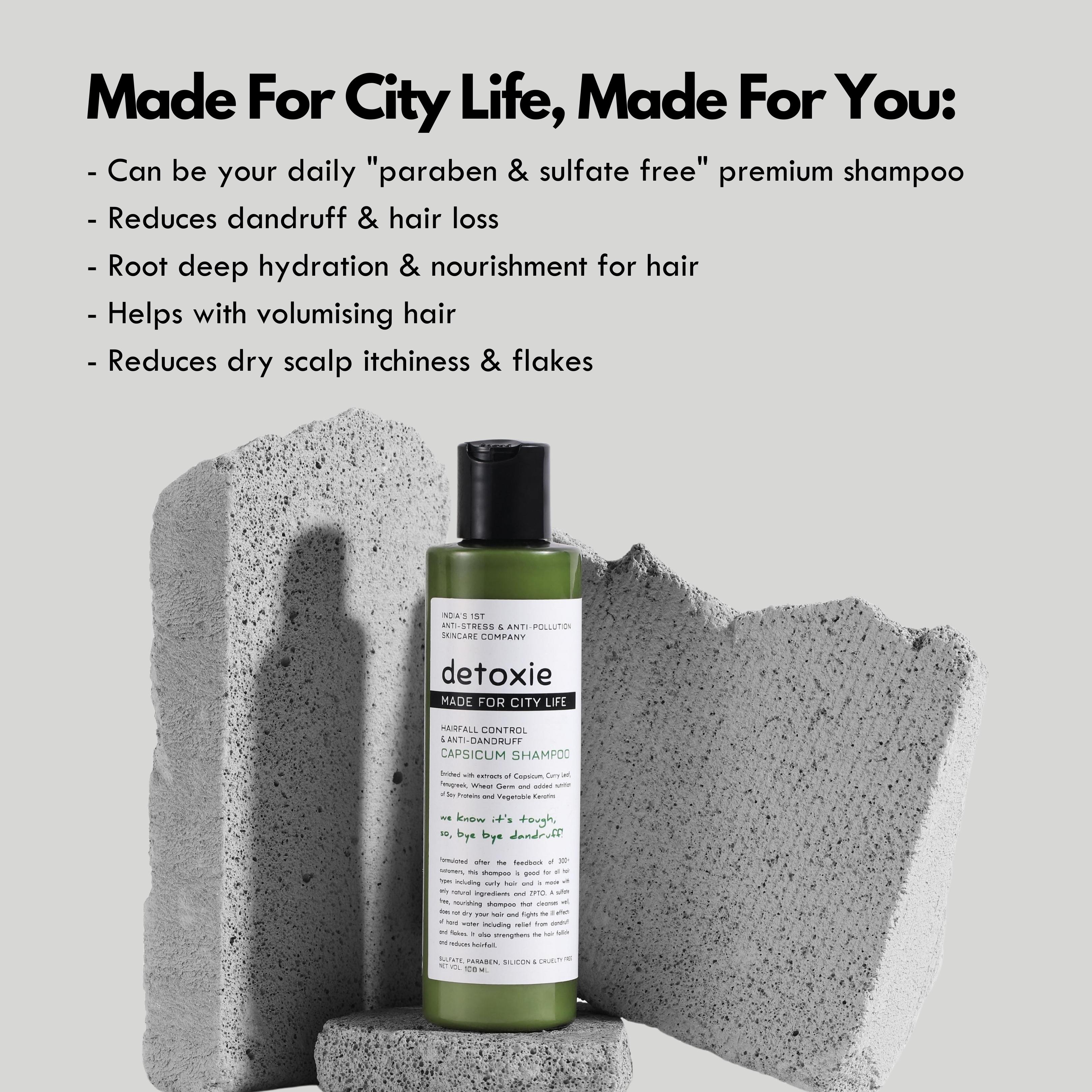 Detoxie: Anti-Dandruff & Flake Relief Capsicum Shampoo - 100 ml