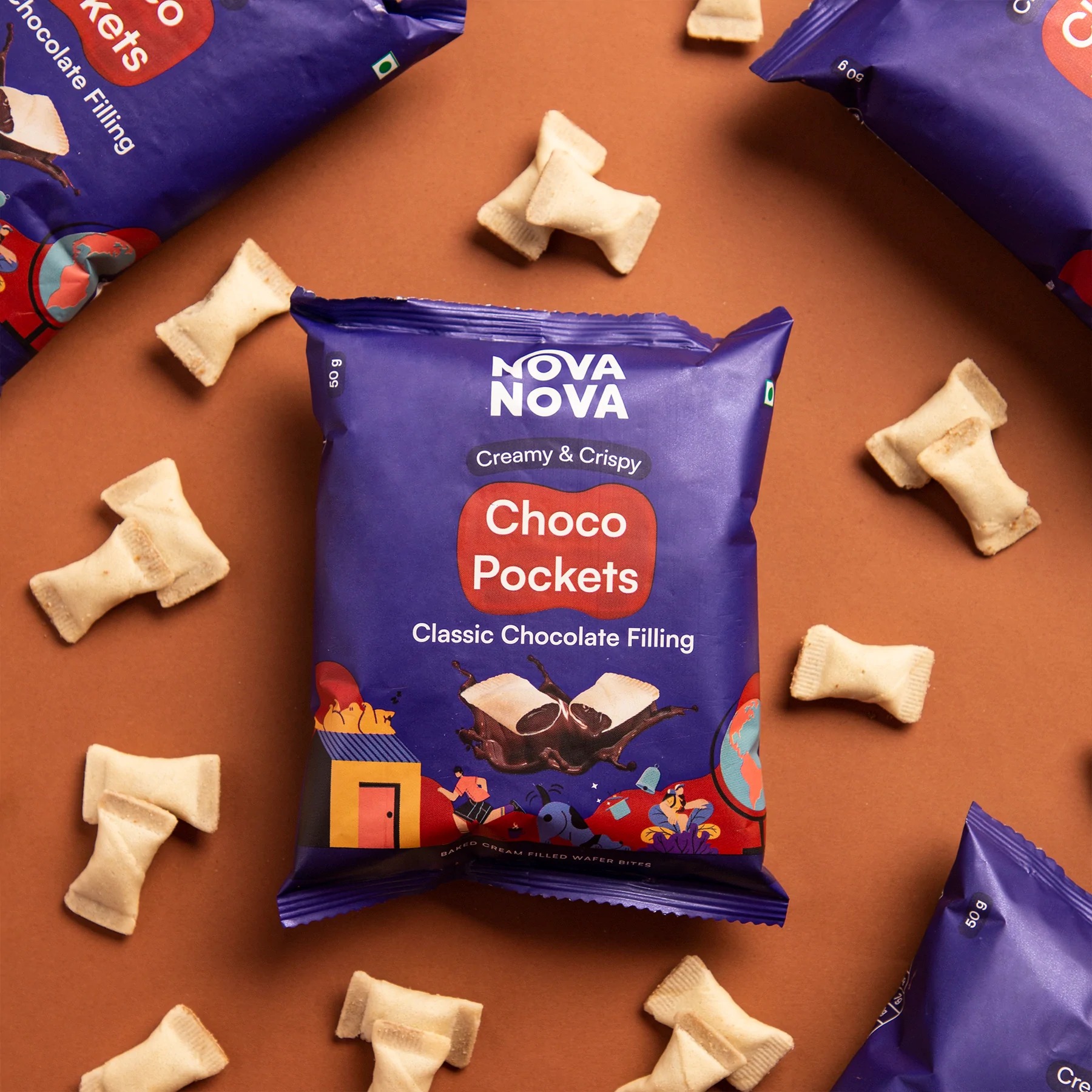 Nova Nova: Choco Pockets - Classic Chocolate - Pack of 6 - 50 gm each