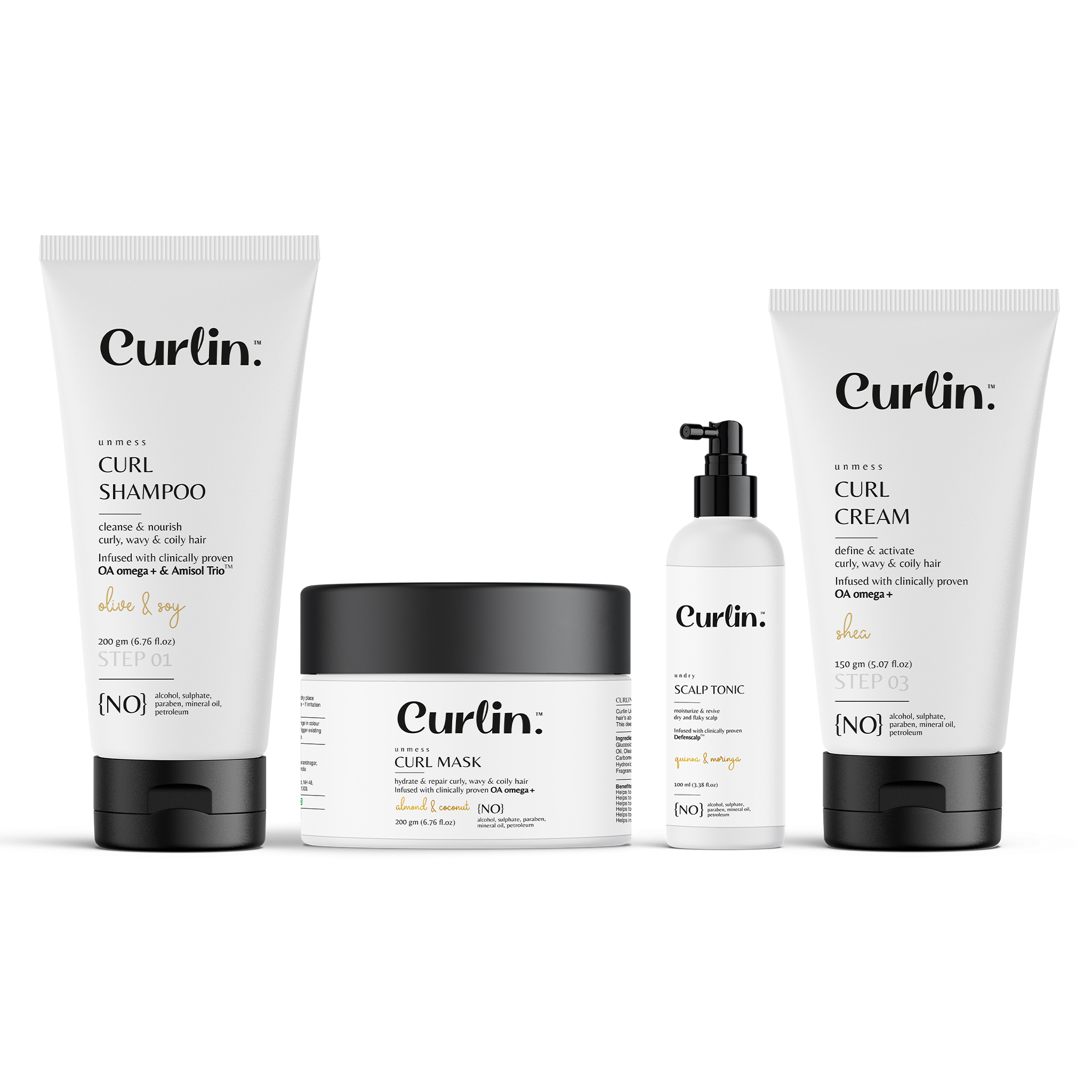 Curlin: Curlin Shampoo + Deep Conditioning Mask + Curl cream + Scalp ...