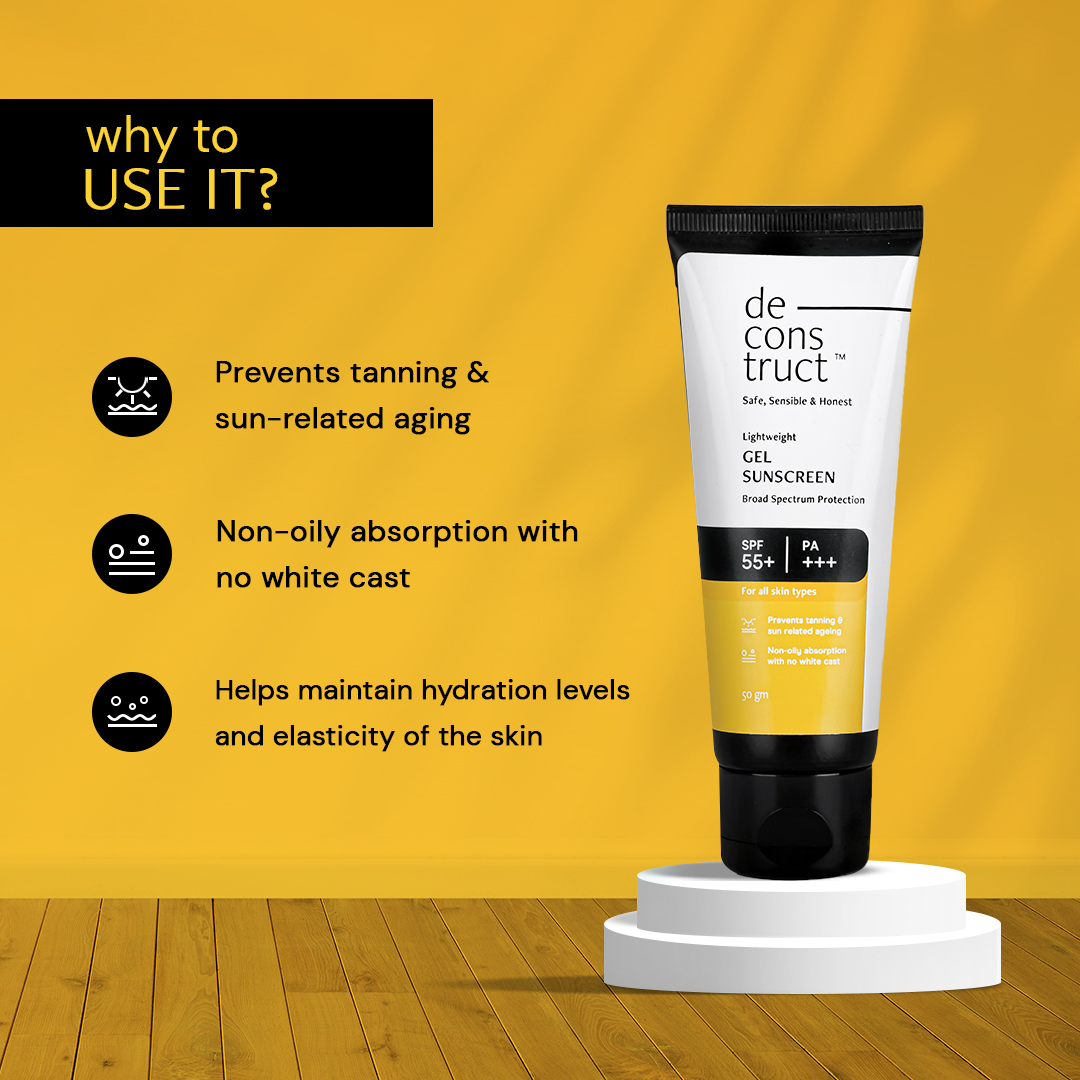 Deconstruct Skincare: Lightweight Gel Sunscreen-SPF 55+ | PA+++ (50 gm)