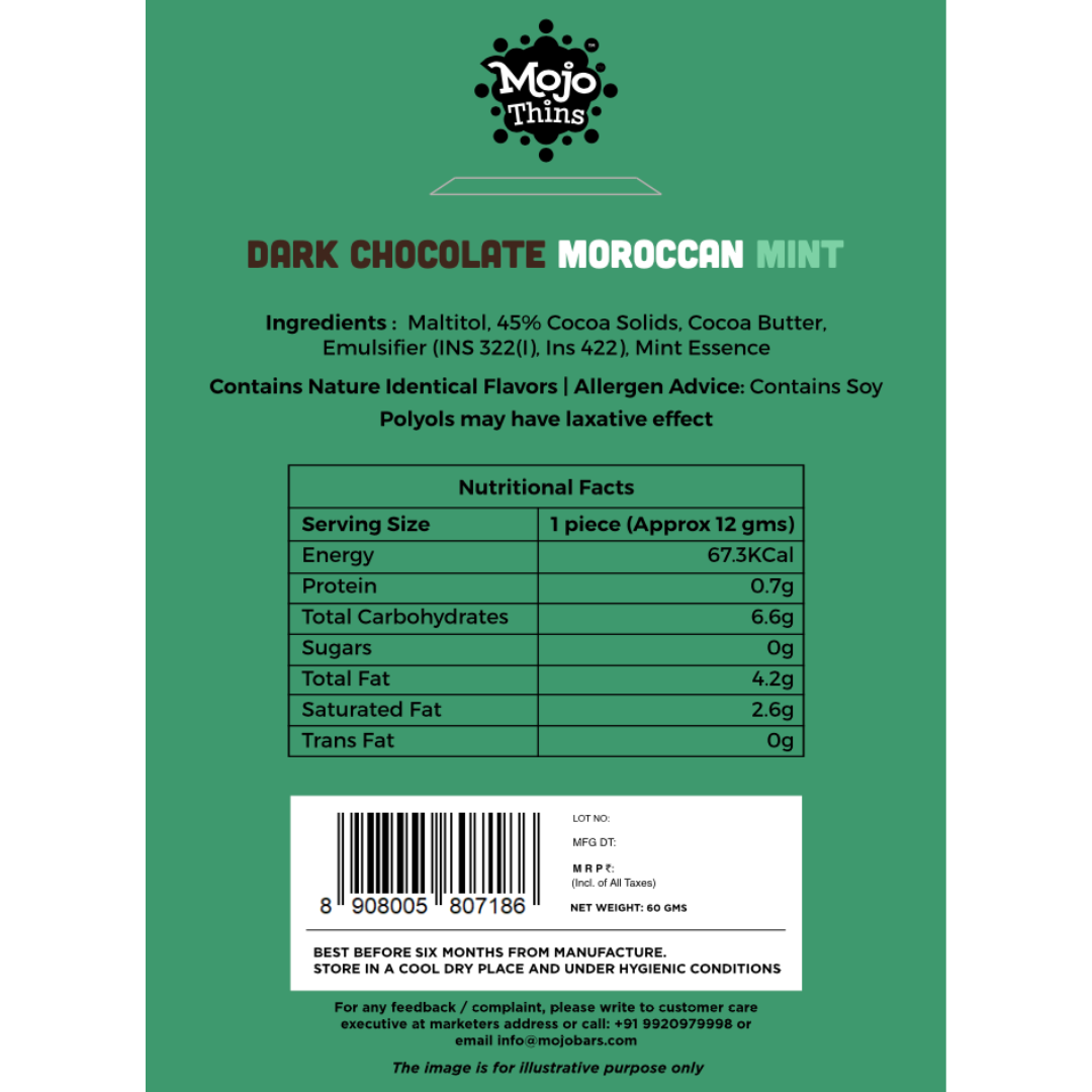 MOJO BAR: Sugar Free Chocolate - Pack of 5